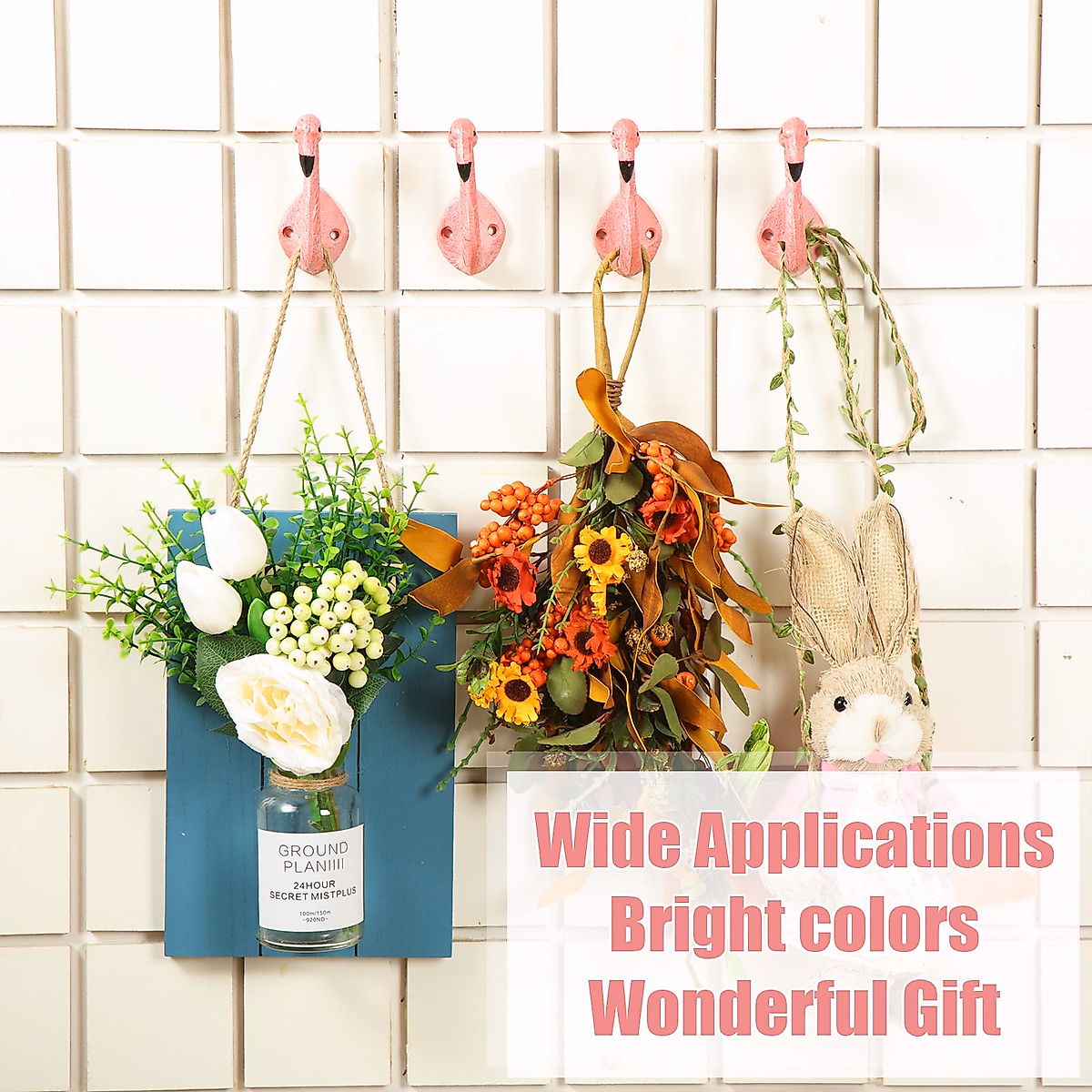 Yaocom 6 Pcs Cast Iron Flamingo Wall Hook Pink Flamingo Cast Iron Wall Hooks Flamingo Wall Mount Coat Hooks for Coats, Aprons, Hats, Towels