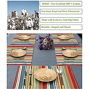 Ruvanti Placemats 100% Cotton 13x19 Inch, Dining Table Placemats Set of 6, Modern Place Mats for Dining Table Decor, Kitchen & Table Linens, Coffee Mat for Christmas Dinners – Multi Stripe
