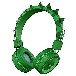 SIMJAR Kids Bluetooth Headphones with Microphone for School, Dinosaur Over-Ear Kids Wireless Headphones with Volume Limiter 94dB, Foldable Adjustable Headband for iPad/Airplane/Travel/Tablet (Green)
