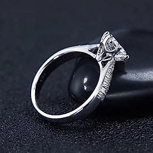 JINAO 925 Sterling Silver Engagement Rings Center 1 Carat D Color Micro pave double-row cubic zirconia Moissanite Ring Anniversary Wedding Engagement Rings Jewelry Gift for Women