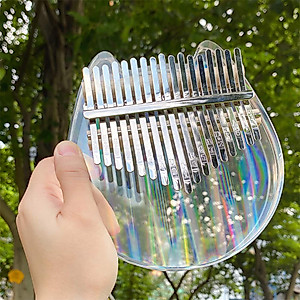 Rainbow Clear Kalimba Thumb Piano Cat Shaped 17 Key Solid Finger Piano Transparent Body Cute Crystal Acrylic Kalimba With Hard Case Gifts for Kids Adult Beginners with Tuning Hammer