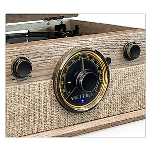 Victrola 4-in-1 Cambridge Farmhouse Modern Bluetooth Turntable with FM Radio, Farmhouse Oatmeal