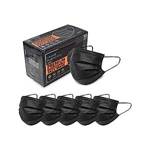 FriCARE Face Masks Disposable for Adults, 4 Ply ASTM Level 3, FSA HSA Eligible, Allergy Protection, Individually Wrapped, 50 Pack, Classic Solid Black