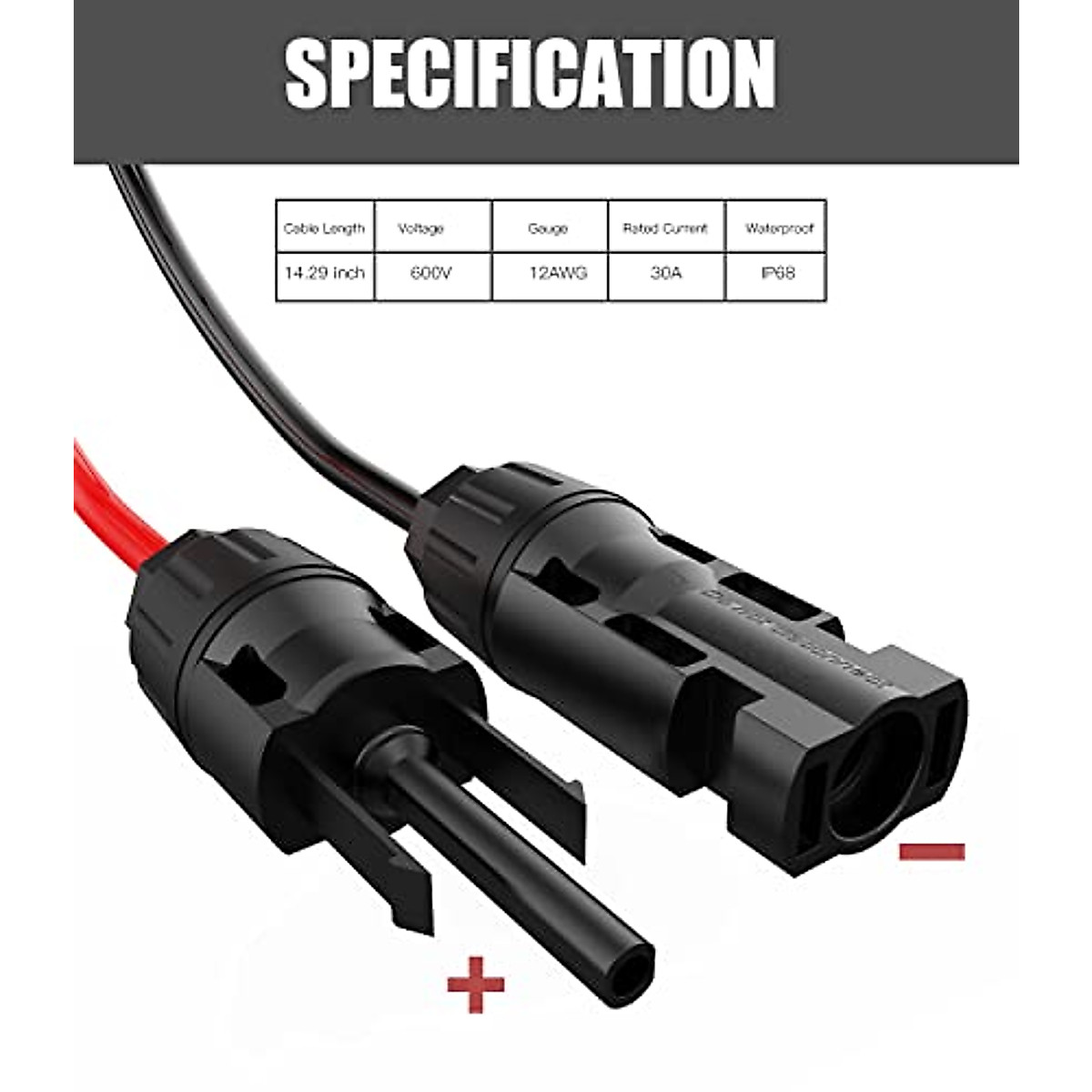BERLAT Solar Panel Extension Cable,10AWG SAE PV Extension Cable to Solar Panels with 2 Pack SAE to SAE Polarity Reverse Adapters-30cm