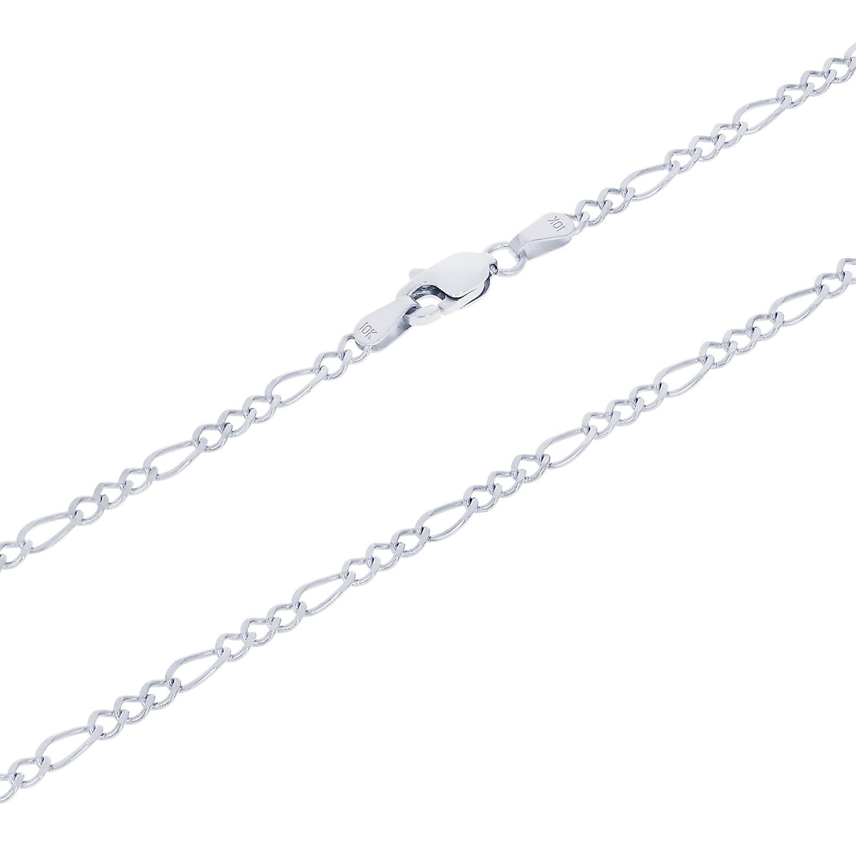 Nuragold 10k White Gold 2.75mm Solid Figaro Chain Link Pendant Necklace, Mens Womens Jewelry 16" 18" 20" 22" 24" 26"