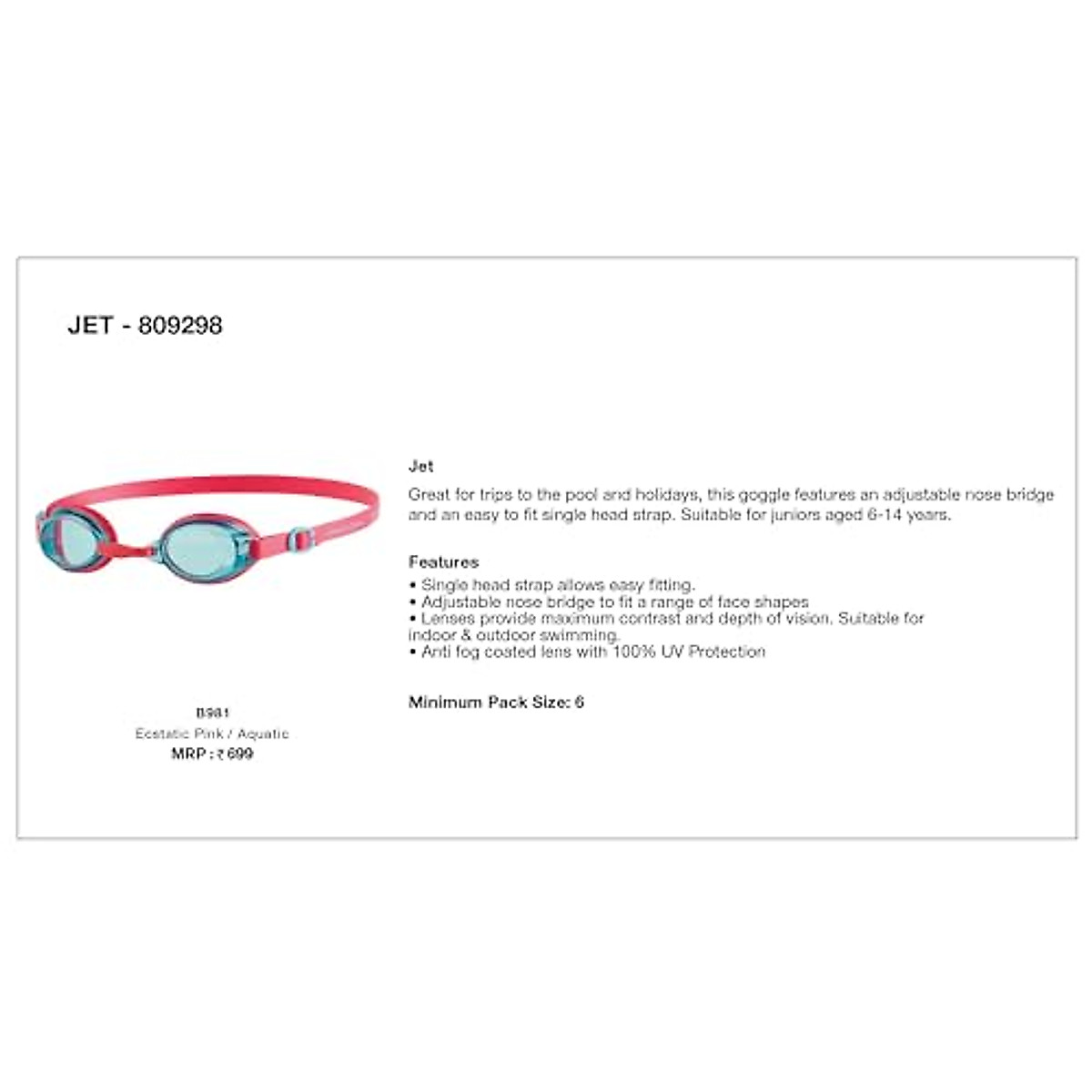 Speedo Jet Junior Goggles (Ecstatic Pink/Aquatic, One Size)