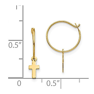 Solid 14k Yellow Gold Endless Hoop Small Cross Earrings 18mm