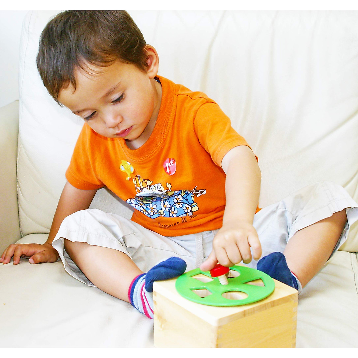 TOWO Wooden Shape Sorter - Sorting Box with Latch Lock - Rotating Wheel -Screw- and Shape Blocks- Sorting Cube Educational Toys for Kids Early Learning Montessori Materials