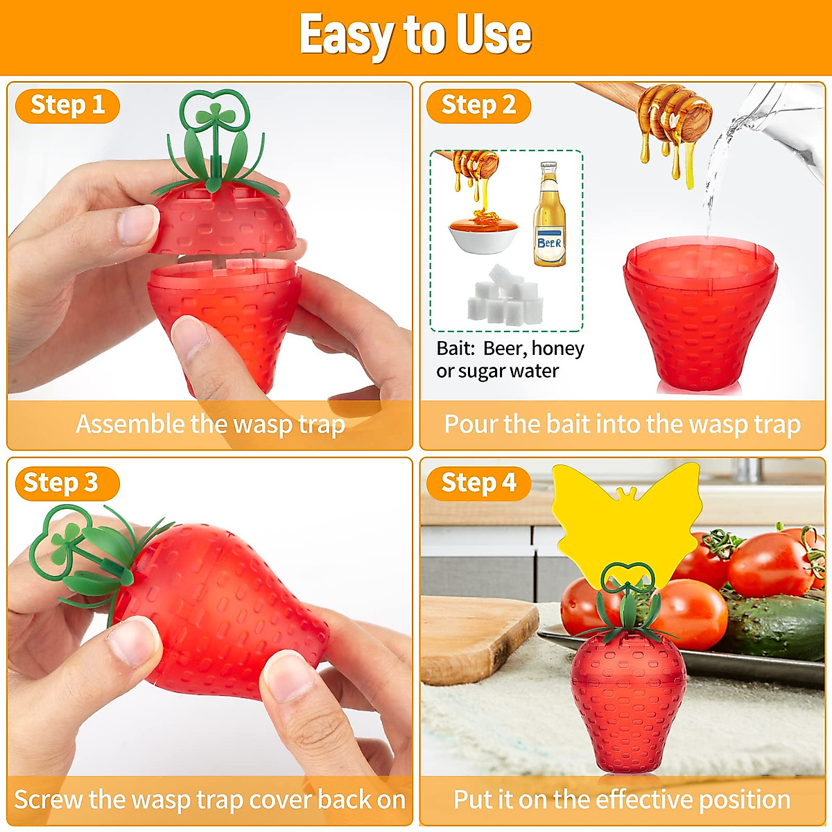 Fruit Fly Traps for Indoors,Effective Fly Catcher Gnat Traps for House with Yellow Sticky Traps,Fruit Fly Trap with Sticker with Bait Safe Non-Toxic Reusable Fly Trap for Home, Plant, Kitchen