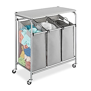 Whitmor 3 Section Rolling Laundry Sorter with Folding Station - Ironing Board