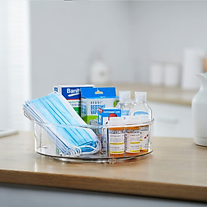 Empaxum Clear Lazy Susan Organizer with 3 Dividers 10.7" Plastic Divided Lazy Susan Turntable for Cabinet Medicine Cabinet Organizer Divided Spinning Storage for Kitchen, Pantry, Countertop, Bathroom