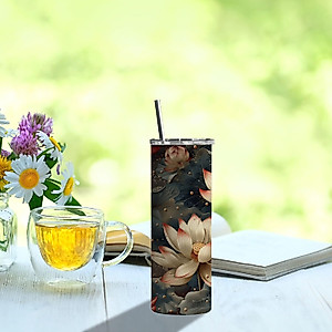 Medpol lotus flowers insulated tumblers，Chinese style lotus flowers coffee cup Gift，flowers Drinking Glasses-Tea Cup-Coffee Mug tumbler with lid and straw 20 oz insulated tumbler cups