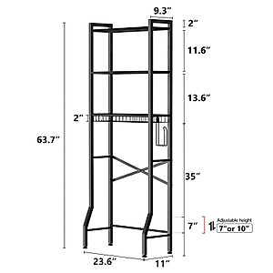 Kalrin Over-The-Toilet Storage Rack, 3-Tier Bathroom Organizer Shelf Over Toilet with Shelf and Basket, Freestanding Space Saver Bathroom Shelves Above Toilet for Room (Black)