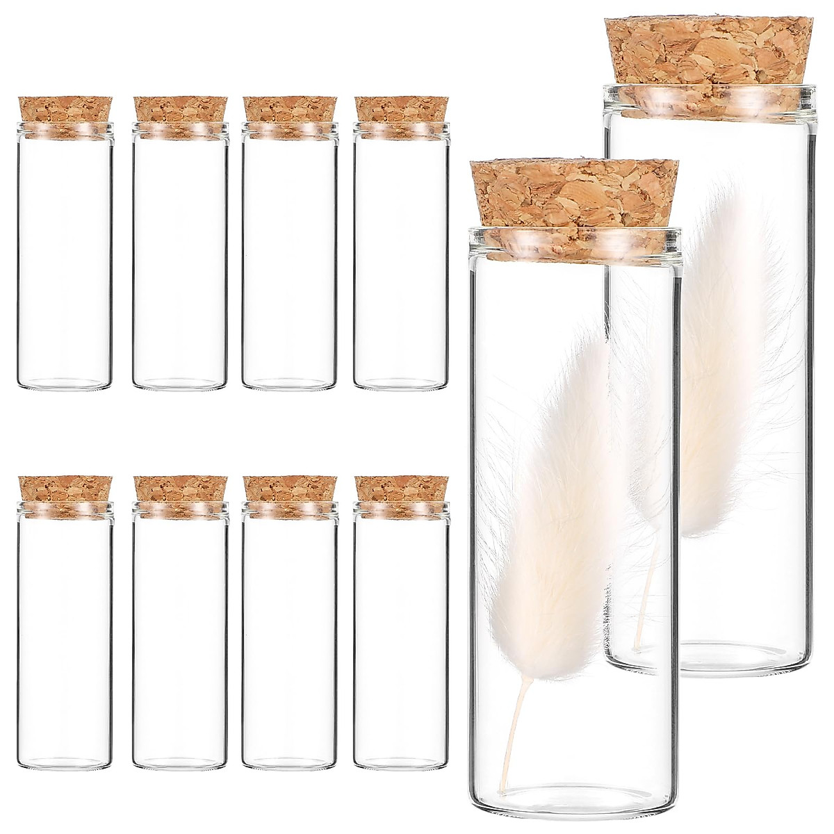 Baluue 10 pcs Glass Test Tubes, 30x80 mm Clear Borosilicate Glass Test Tubes with Cork Stoppers Good Seal for Fluids Container for Lab Use Candy Dried Flowers Storage Tubes