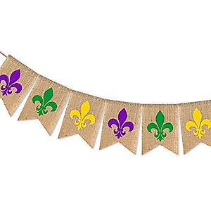 SWYOUN Burlap Mardi Gras Banner New Orleans Party Mantel Fireplace Garland Decoration Supplies