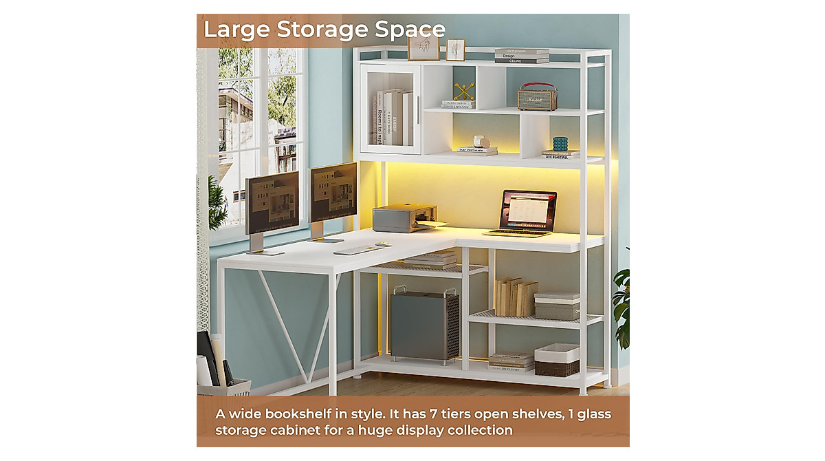 SEDETA L Shaped Computer Desk with LED - Perfect for Home Office