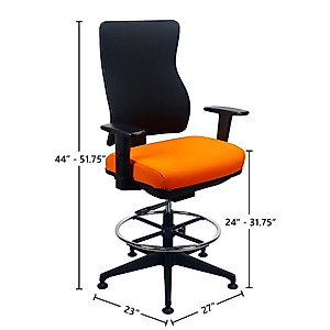 TEMPUR-PEDIC Cooling Technology Drafting Stool, Adjustable Height, Orange