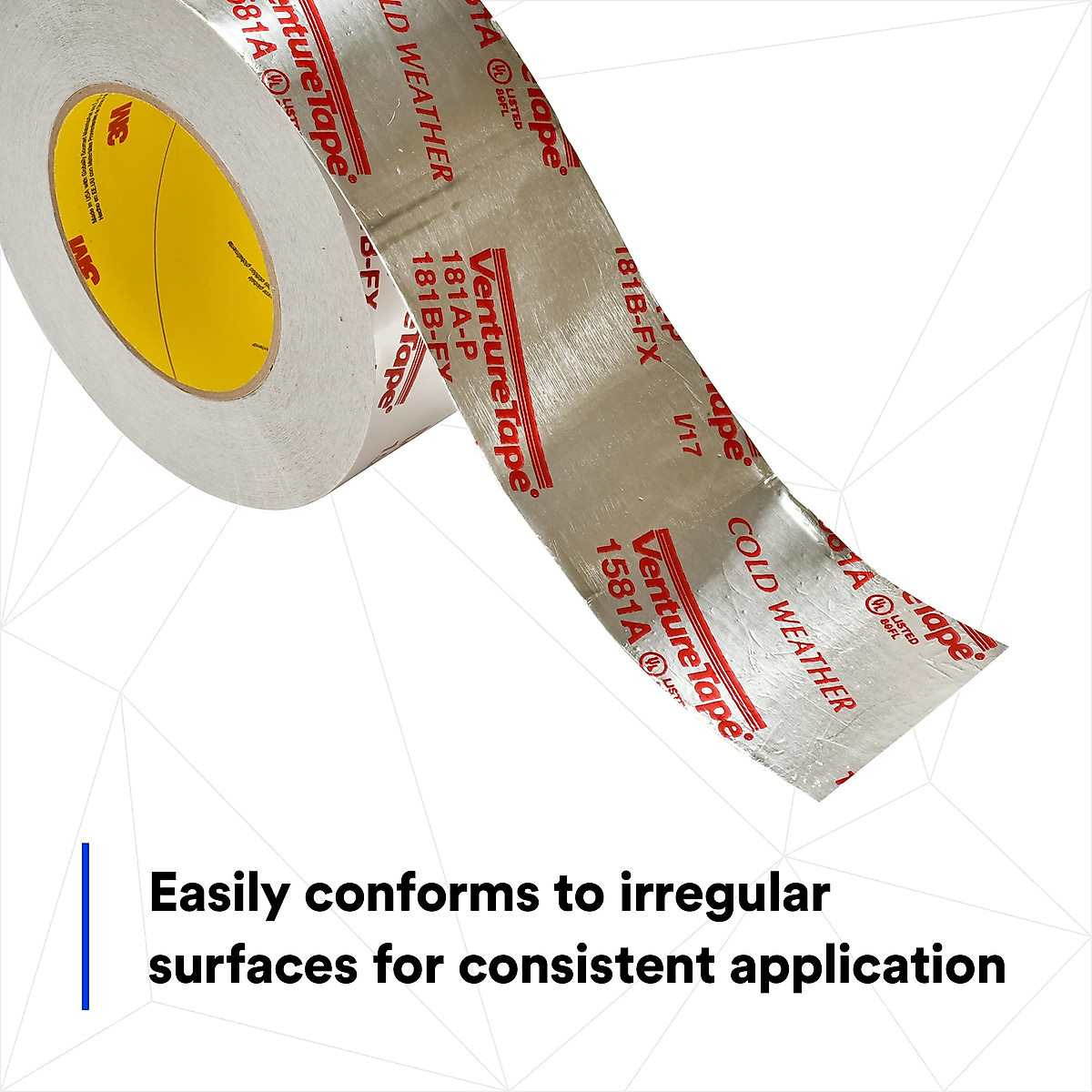 3M Venture Tape UL181A-P Aluminum Foil Tape 1581A, Rigid and Flexible Duct Seaming, Durable, Cold Weather Adhesion, 3.89 in x 60 yd, 2 mil