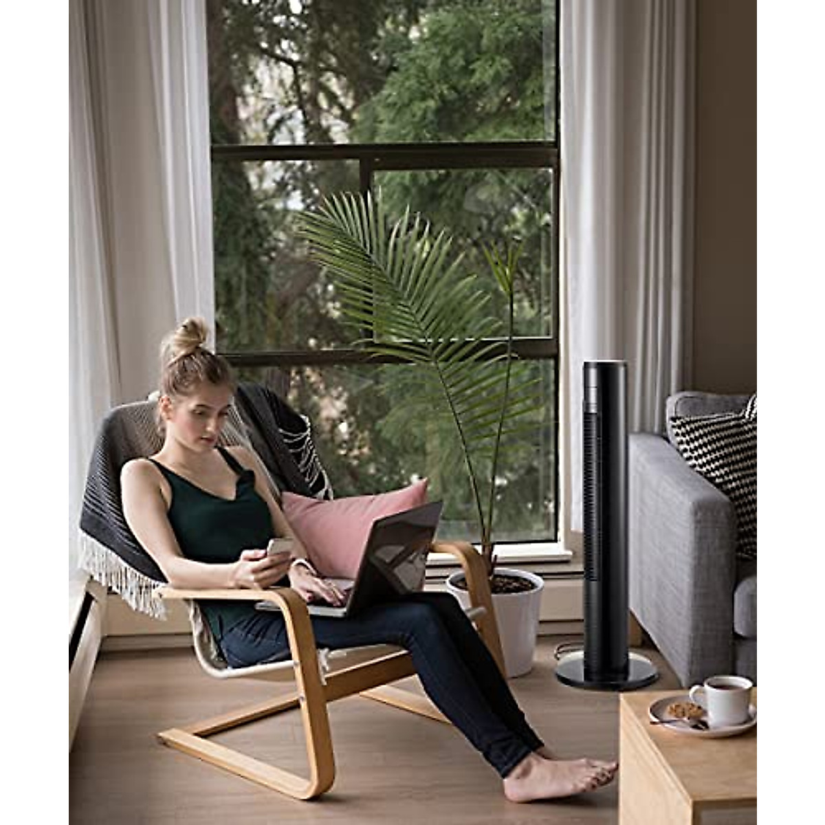 MEPTY Tower Fan with Remote, 36’’ Oscillating Fan with 3 Speeds,3 Modes,Portable Standing Floor Fan with Timer,Quiet Cooling Fan,Bladeless Fan for Bedroom,Office,Living Room,Black