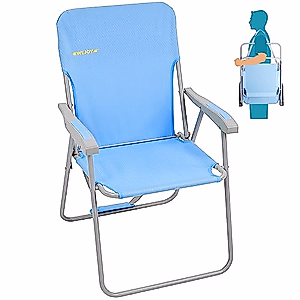 #WEJOY Folding High Back Beach Lawn Chair, Portable Lightweight Outdoor Compact Chairs with Hard Arms Shoulder Strap Pocket for Adults Outside Patio Camping Festival Sand,300 lbs, Heavy Duty Chair