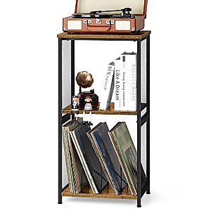 ETELI Tall Side Table 3 Tier Record Player Stand Table with Vinyl Storage Small Industrial Side Table Vinyl Record Stand Turntable Stand Hold Up to 170 Albums for Living Room Bedroom Office