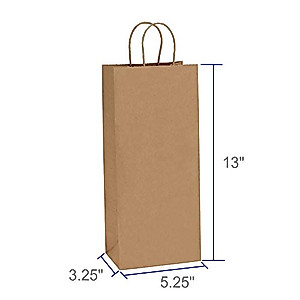 BagDream Kraft Paper Bags 5.25x3.25x13 Inches 50Pcs Wine Bags Paper Gift Bags Kraft Bags Retail Bags Brown Paper Wine Bags with Handles Bulk