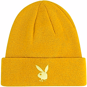 Concept One Playboy Beanie Hat, Cuffed Knit Winter Cap with Logo, Taupe