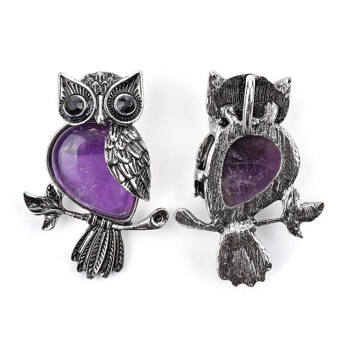 Jovivi Owl Gifts Vintage Owl Necklace Healing Crystals Stone Pendant Necklaces for Women Men Natural Amethyst Gemstone Jewelry Reiki Spiritual Energy Lucky