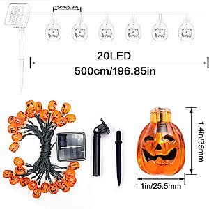 Outdoor Halloween Decorations Solar Powered 8 Modes,16Ft 20 LED Halloween Pumpkin String Lights,Waterproof Holiday Garden Tree Hanging Decorations for Party Home Thanksgiving Christmas Decor(5M)