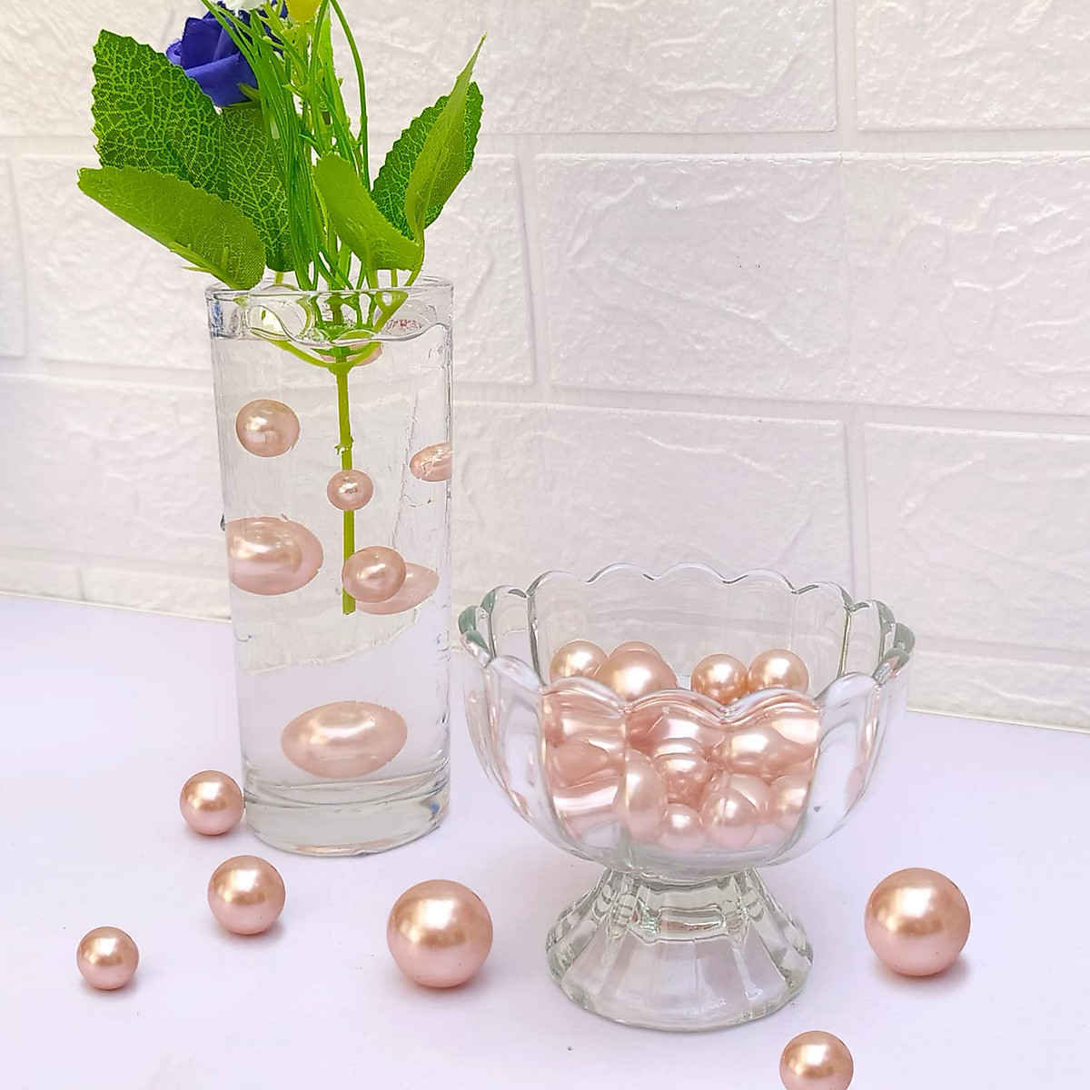 Cymtoo 140 Pieces Pearl for Vase Filler No Hole Pearl Beads for Centerpieces Vase Makeup Beads for Brushes Holder for Home Wedding Decor 10/14/20mm (Rose Gold)