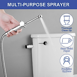 Greenspring Chrome Handheld Bidet Sprayer for Toilet with Bidet Hose Brass Cloth Diaper Sprayer Bathroom Toilet Sprayer Attachment for Feminine Wash, Wall Mount or Toilet Mount