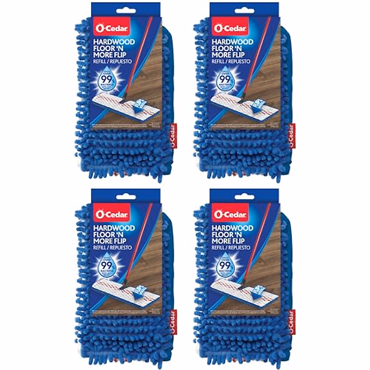 O-Cedar Hardwood Floor 'N More Microfiber Flip (4-Pack) Mop Refill, 4 Count (Pack of 1)