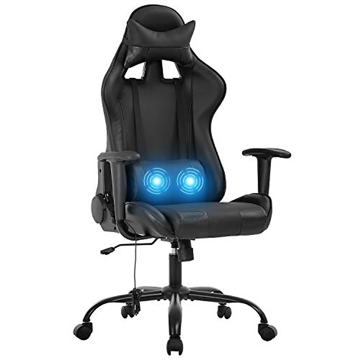 Gaming Chair Racing Office Chair Massage Swivel Chair High Back PU Leather Executive Rolling Task Adjustable Computer Chair with Lumbar Support Headrest Armrest Desk Chair for Adults (Black)
