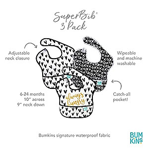 Bumkins Bibs, Baby Bibs for Girl or Boy, SuperBib Baby and Toddler Bib for 6-24 Months, Baby Bib for Eating, Feeding Bib, Waterproof Lightweight Fabric – Always Hungry