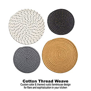 Round Cotton Trivets Set of 4 in Glam by Beets & Berry, 7 inch and 9 inch Diameter, Pot Holders, Hot Pads, Hot Mats, 100% Pure Eco Cotton, Boho, Farmhouse, Mid Century Modern, Kitchen Decor