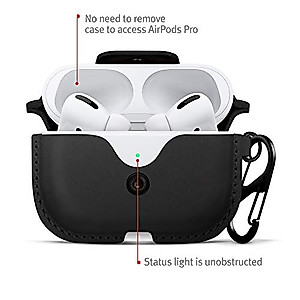 Twelve South AirSnap Pro | Full-Grain Leather Protective Case/Cover with Loss Prevention Clip and Optional Carry Strap for AirPods Pro 1st Gen & 2nd Gen, Black