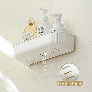 Poeland Plastic Shower Caddy Self Adhesive Corner Shower Shelf, Bathroom Wall Mounted Storage Organizer Tray Max Hold 10lbs