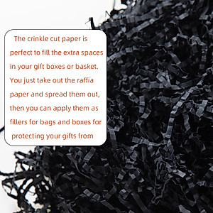 Gloreyan 1/2LB Crinkle Cut Paper Shred, Black Raffia Paper Sherd Filler Grass for Gift Wrapping Basket Filling Birthdays Weddings Party Supply