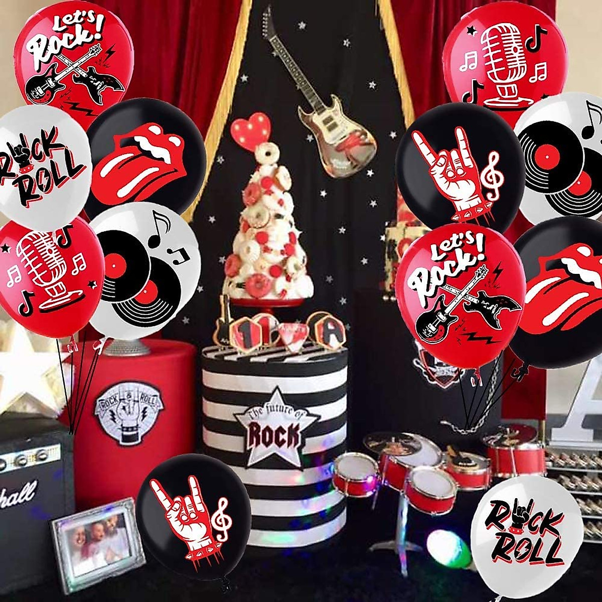 Rock and Roll Party Decoration Balloons 12'' Latex Balloons for Music Theme Party Decorations 1950's Birthday Party Supplies 50s 60s Rock Party Favors