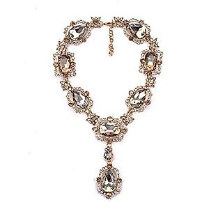 Secret for Longevity Extra Large Victorian Art Deco Antique Retro Vintage Style Gold Tone Yellow Citrine Topaz Bronze Amber Rhinestone Chunky Statement Wedding Bridal Prom Drag Queen Pageant Necklace