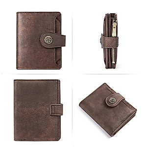 CLUCI Small Wallets for Women RFID Blocking Leather Trifold Compact Credit Card Holder with ID Window Ladies Zipper Coin Purse Coffee