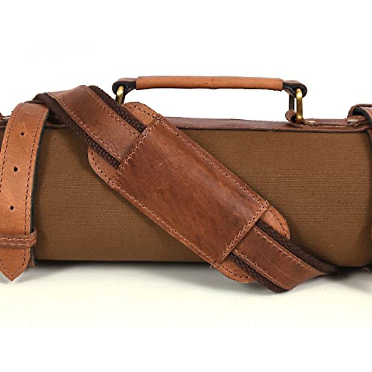 Leather Canvas Knife Roll Storage Bag Expandable 10 Pockets Detachable Shoulder Strap Travel-Friendly Chef Knife Case Roll By Aaron Leather Goods (Cleveland, Canvas Leather)