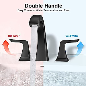 Bathroom Sink Faucet, Black Bathroom Faucets, Widespread Bathroom Faucet for Sink 3 Hole - 2-Handles Faucet with Pop Up Drain Assembly and 2 Water Supply Lines Faucets for RV Bath Vanity