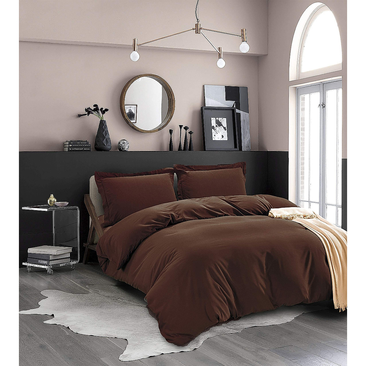 100% Cotton 800 TC 1 Piece Duvet Cover With Button Closure & Corner Ties And 2 Pillowcase, Cooling Comforter Cover Set, Soft Sateen Weave King/California King Size Chocolate 3 PCs Duvet Cover Set