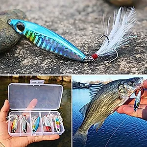Sougayilang Jigs Fishing Lures Sinking Metal Spoons Micro Jigging Bait with Treble Hook for Saltwater Freshwater Fishing-A-2.56in/1.16oz-5PCS with Box