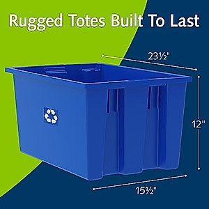 ReadySpace 3-Pack Commercial Industrial Heavy Duty Stackable Large Capacity Recycling Bin Box Containers, 13 Gallon 23-1/2-Inch x 15-1/2-Inch x 12-Inch, Blue