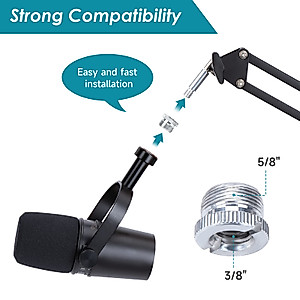 YOUSHARES MV7 Wall Mount Boom Arm Stand with Mic Windscreen and Table Mount Clamp, Mic Stand Arm with Pop Filter Compatible with Shure MV7 and Shure MV7X Microphone