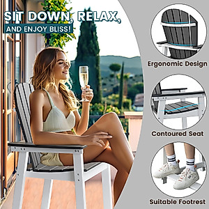 TYARDS Tall Adirondack Chair, Recyclable HDPE Balcony Chair, Patio Chair with Widened Armrests and Footrest, Capacity 400LBS, Outdoor Chairs for Garden, Backyard