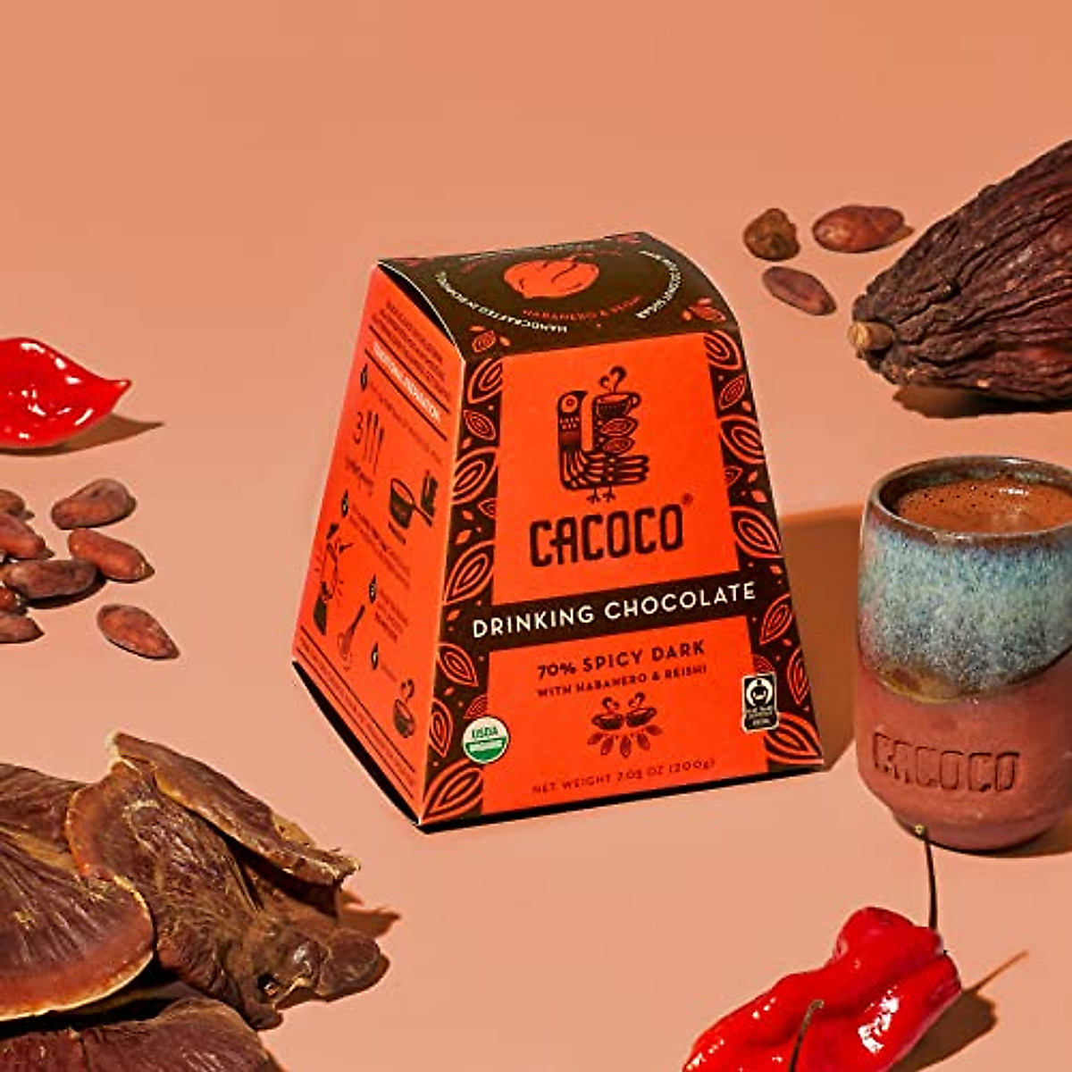 70% Spicy Dark Drinking Chocolate - Certified Organic Hot Cacao / Fair Trade Cocoa - by CACOCO (7.05 ounces) …