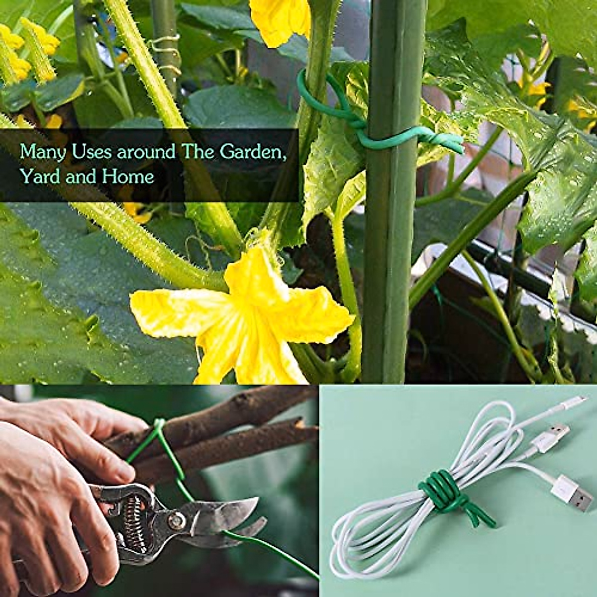 Shintop Reusable 5mm Garden Plant Twist Tie, 2PCS Heavy Duty Soft Wire Tie for Tomato Plants, Climbing Roses and Vines Organizing (Green, 32.8 Feet)